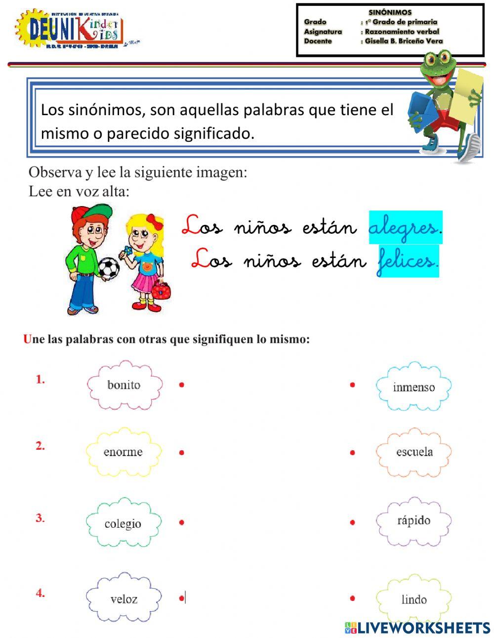 SINONIMOS 3°GRADO . Ficha interactiva | TopWorksheets