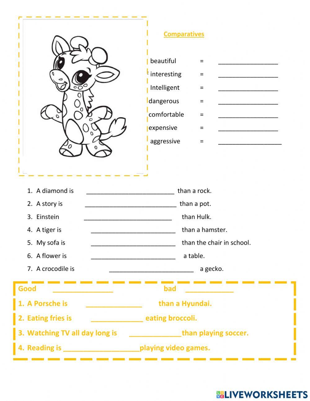 Comparatives online exercise for 2 | Live Worksheets