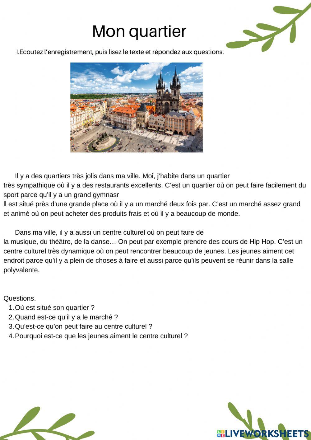 mon quartier | Free Interactive Worksheets | 5022551