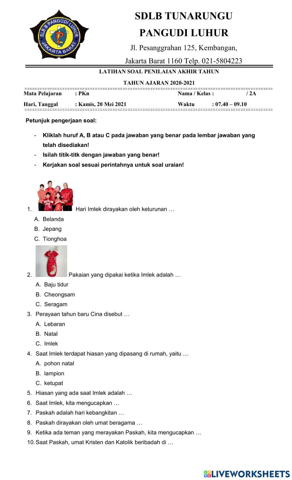 Latihan PAT interactive worksheet | Live Worksheets
