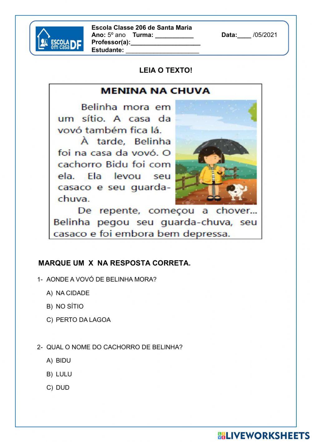 Português-texto worksheet | Live Worksheets