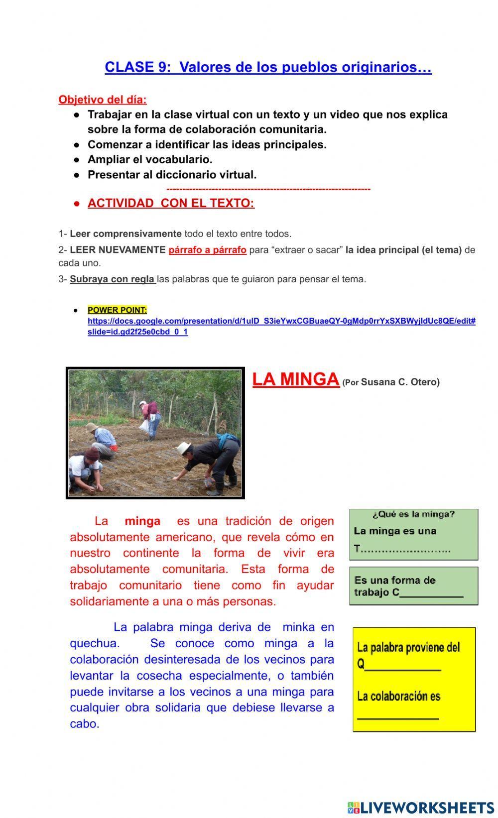 La minga worksheet | Live Worksheets