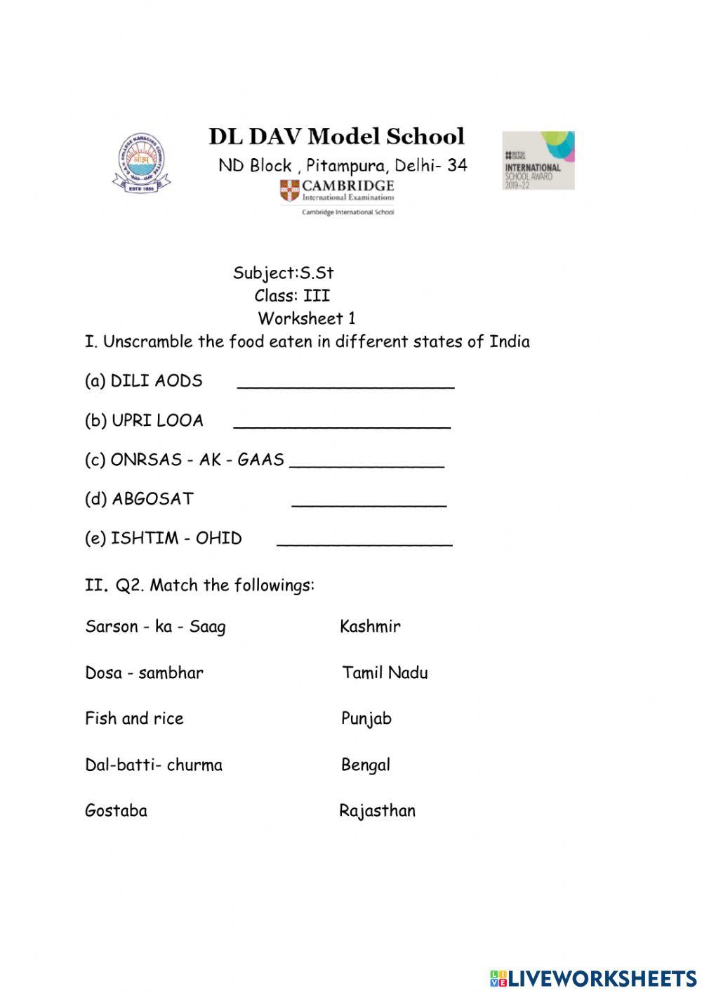 Holiday homework worksheet 1 class 3 6568821 | minaxi