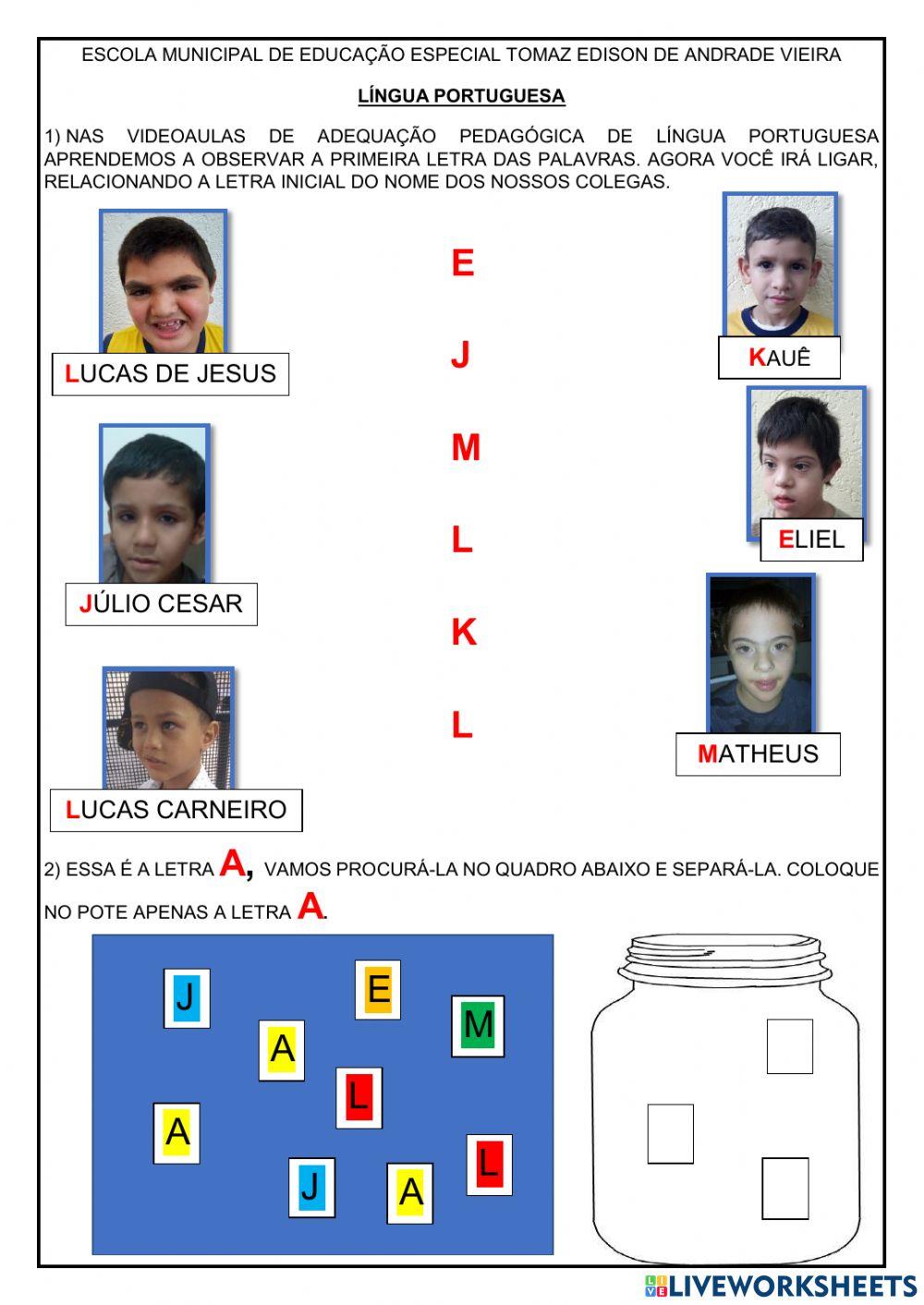 Letra A interactive exercise for 1º ano | Live Worksheets