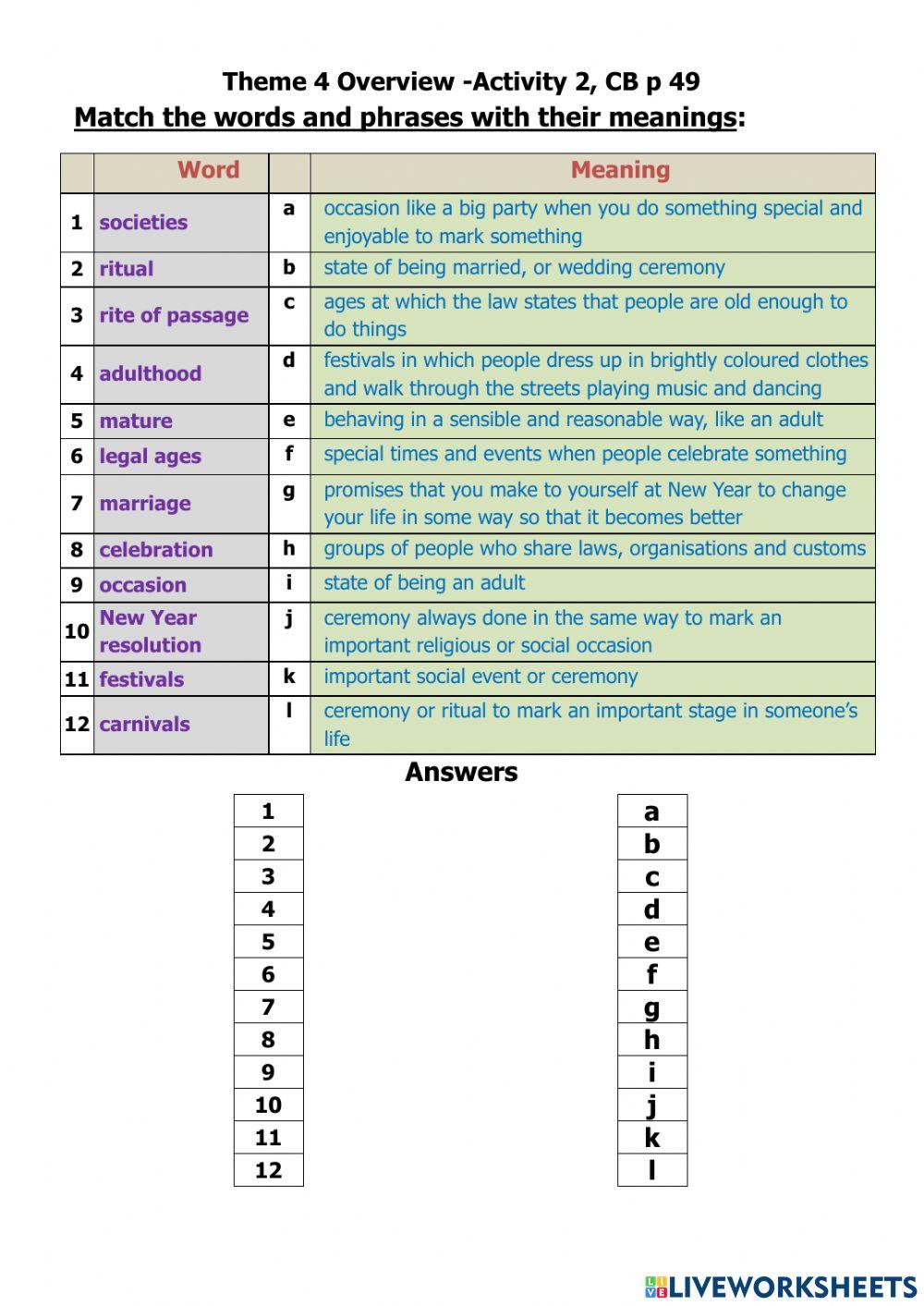 Theme 3 Overview - Vocabulary worksheet | Live Worksheets