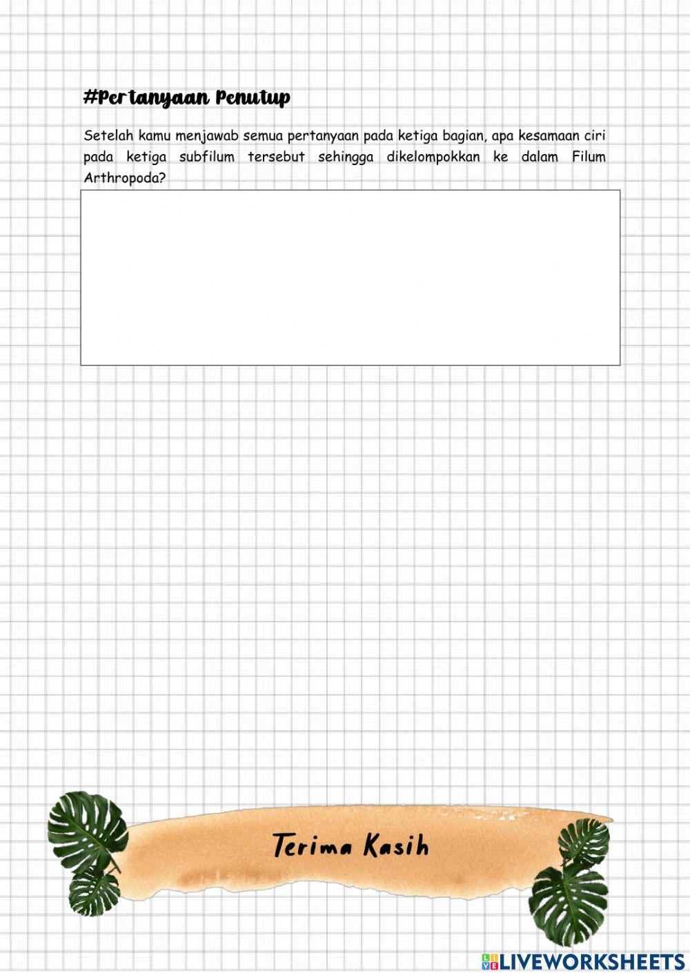 LKPD Filum Arthropoda worksheet | Live Worksheets