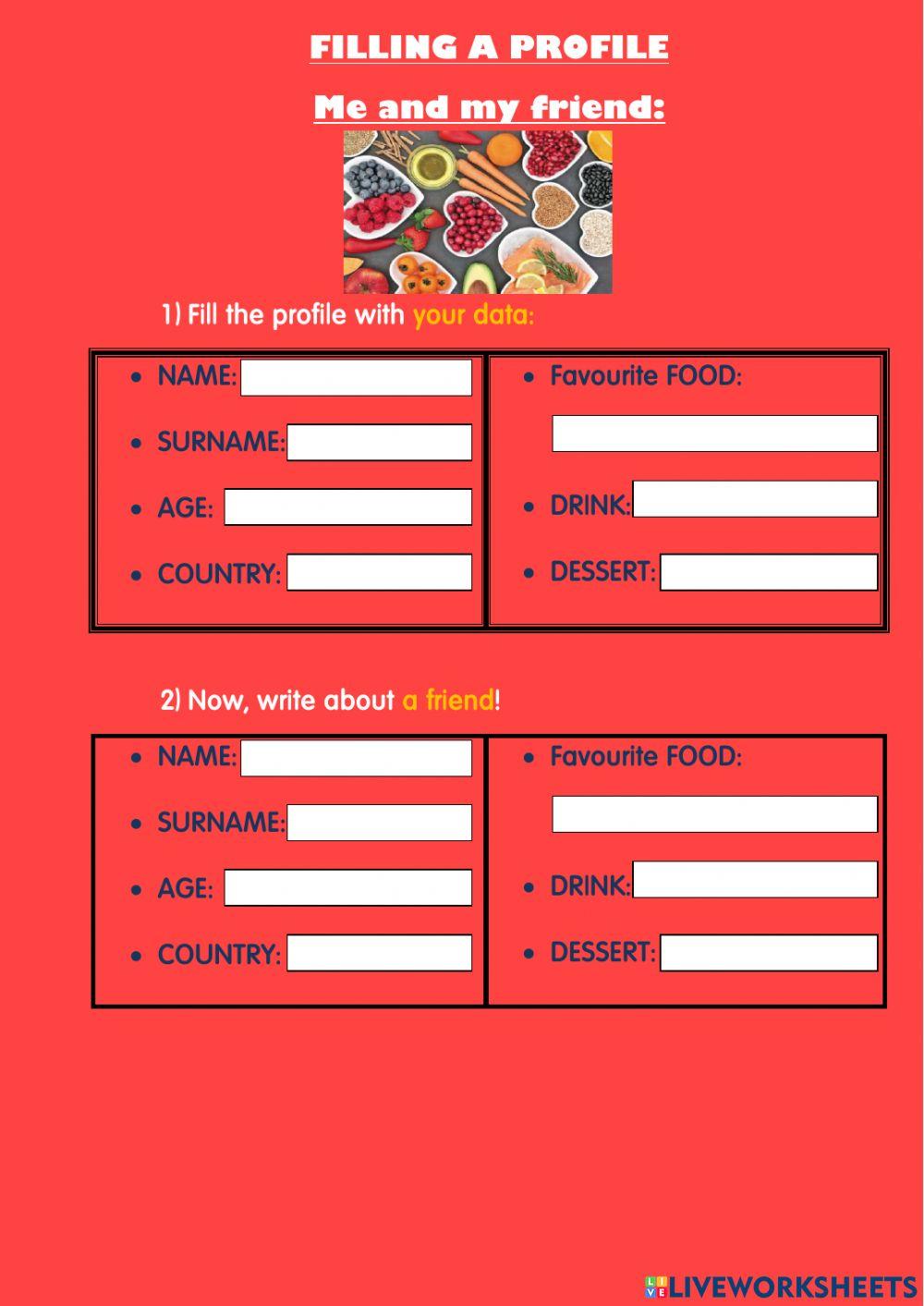 Writing a profile - Food worksheet | Live Worksheets