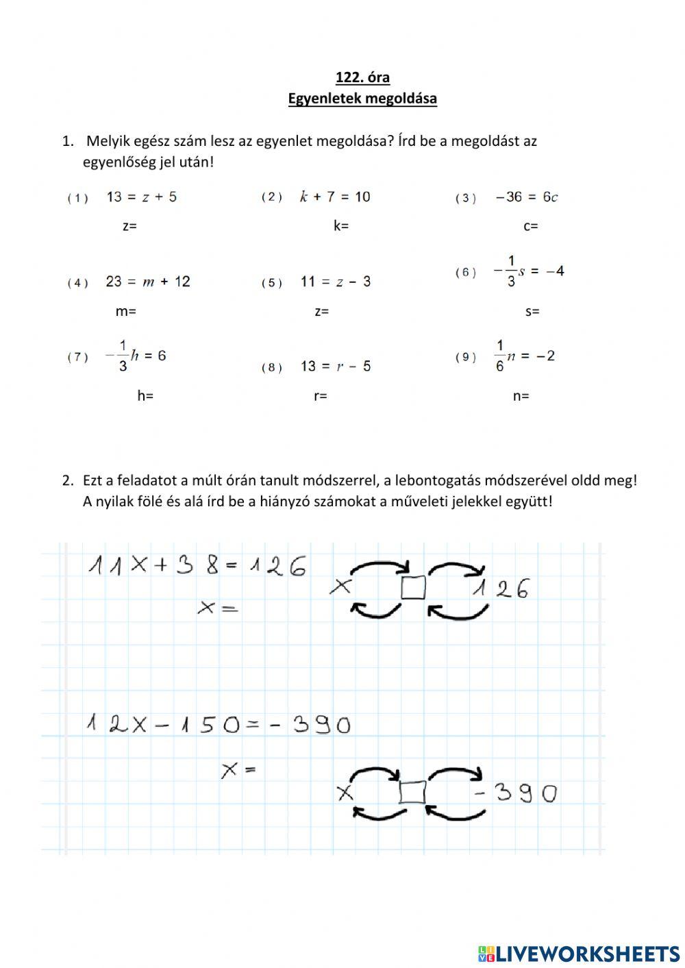 Egyenletek | Free Interactive Worksheets | 965643