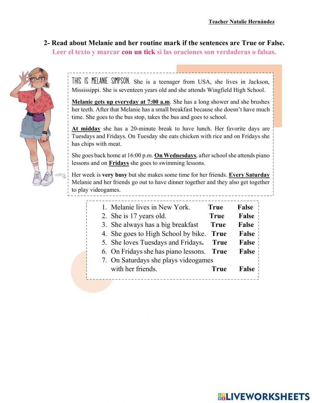 Routine activity for Segundo año | Live Worksheets
