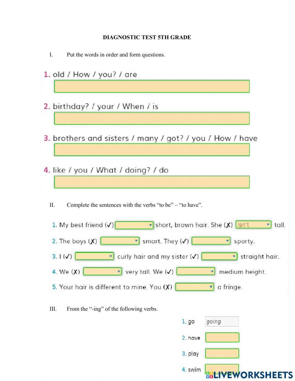 Diagnostic test 5th grade | LiveWorksheets | 966416