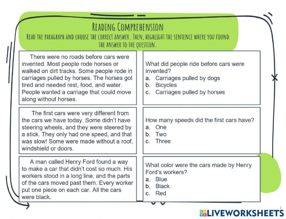 Reading Comprehension 2 interactive exercise | Live Worksheets