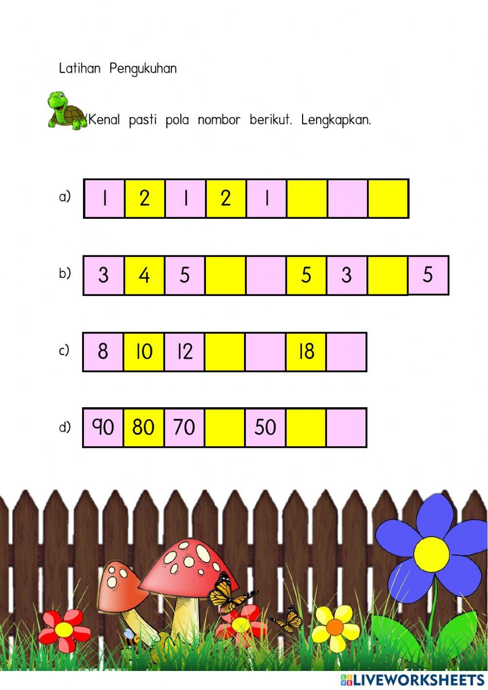 Pola Nombor Matematik exercise | Live Worksheets