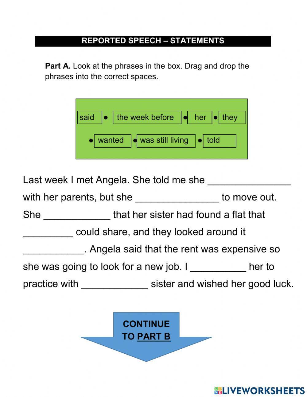 Reported Speech… | Free Interactive Worksheets | 1016321