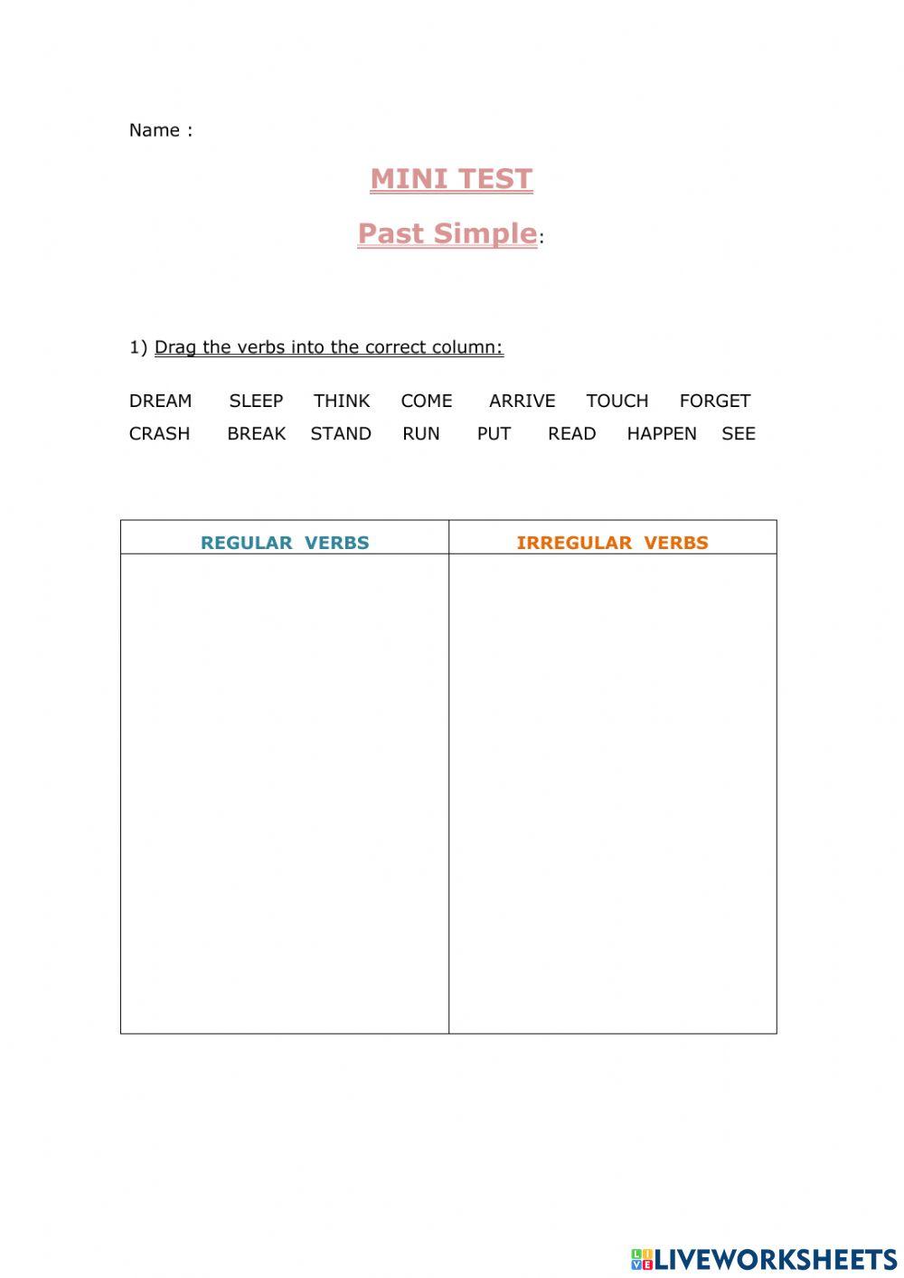 Mini test past … | Free Interactive Worksheets | 1016709