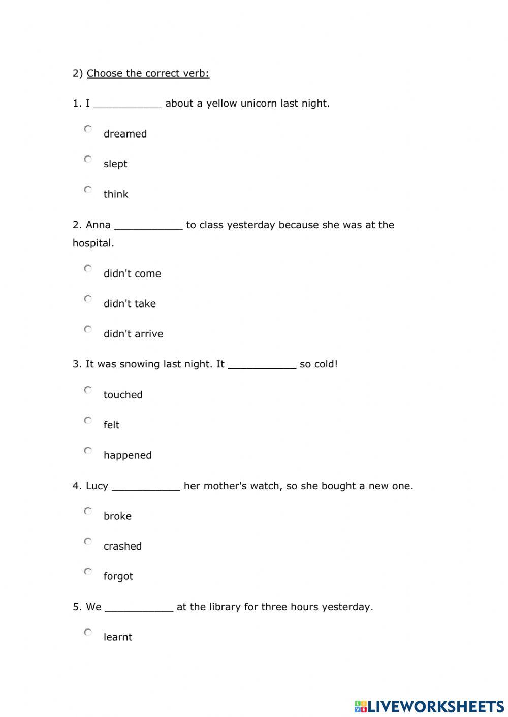 Mini test past … | Free Interactive Worksheets | 1016709