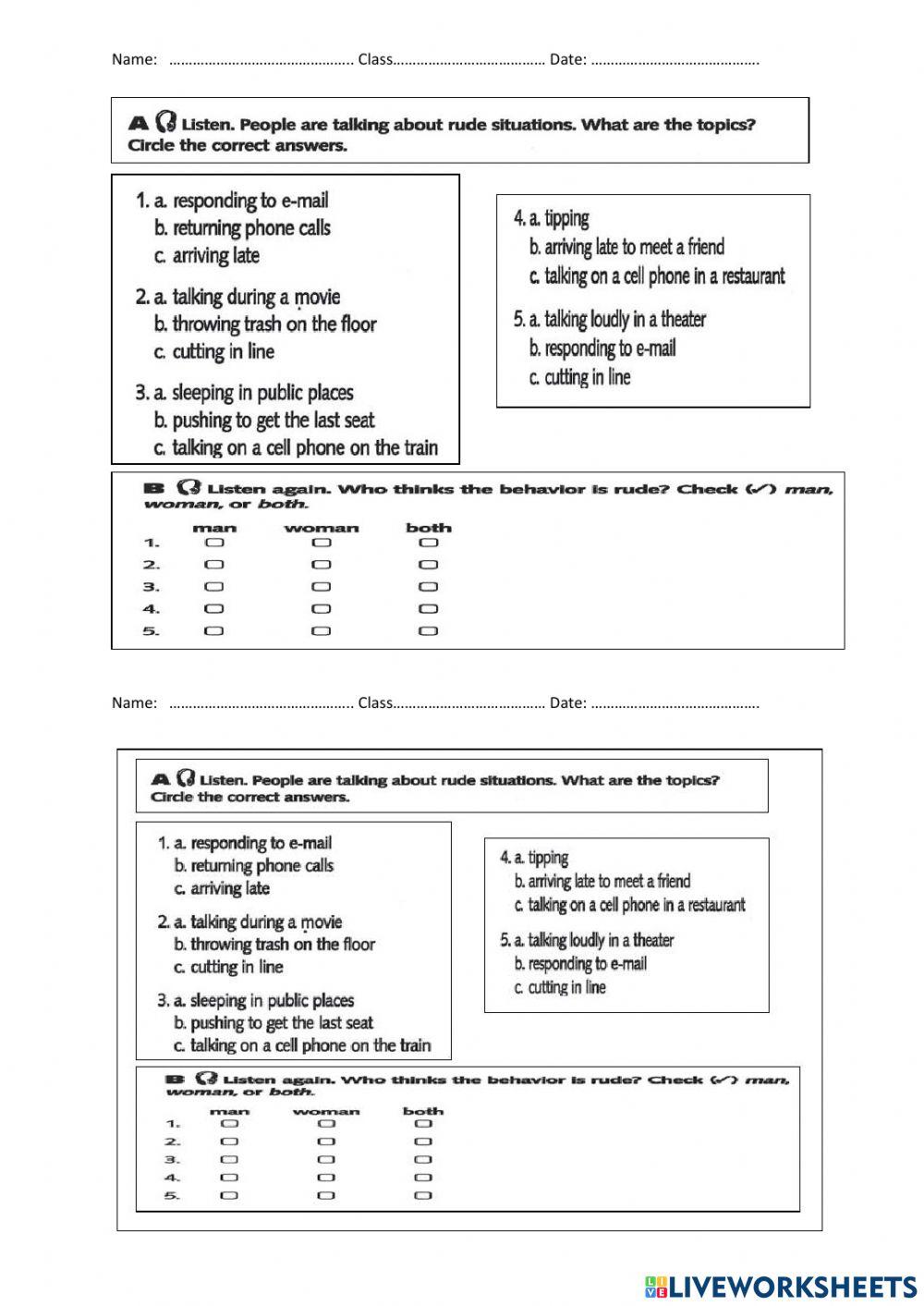 Manners interactive exercise | Live Worksheets