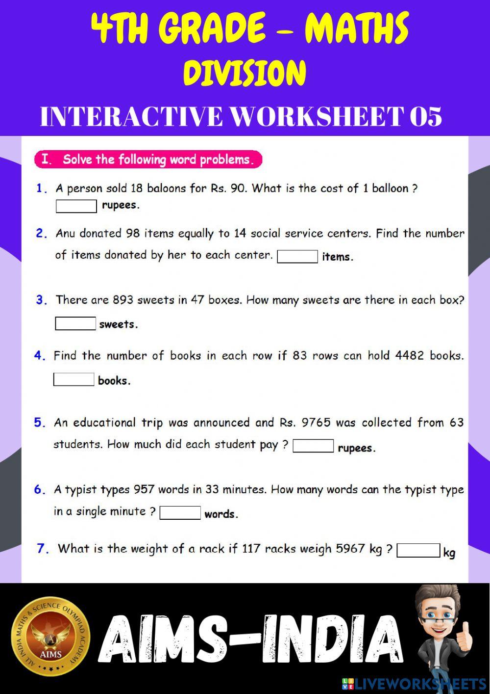 4th-maths-ps04-division worksheet | Live Worksheets
