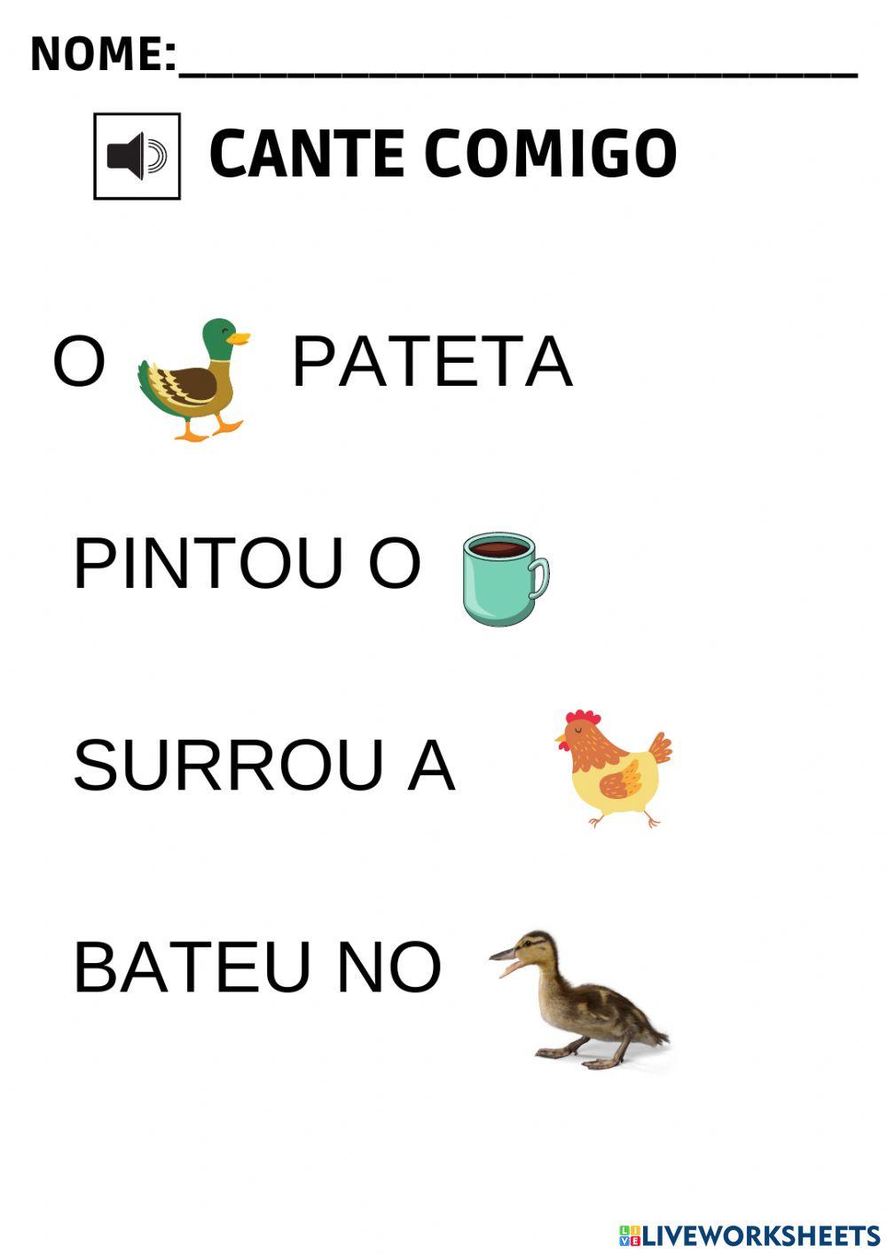 Cante pato pateta vinicius de moraes worksheet | Live Worksheets