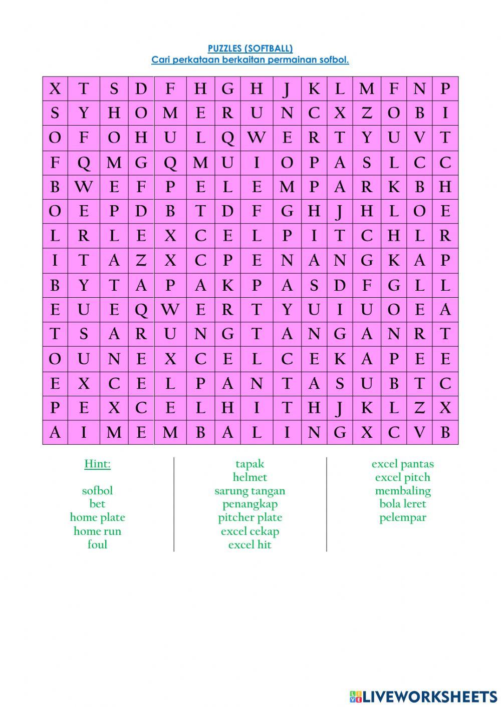 Sofbol t3 pjpk worksheet | Live Worksheets