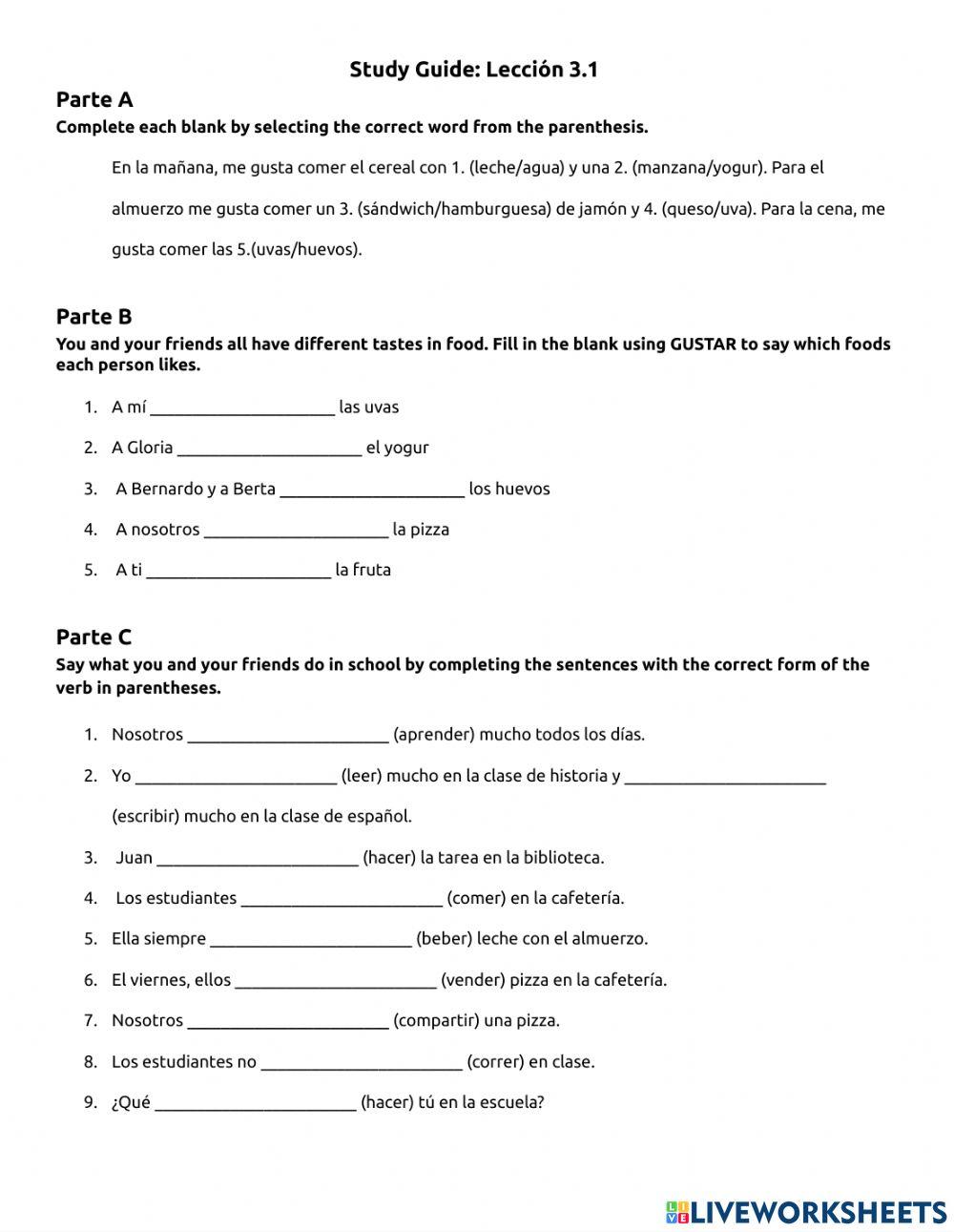 SP 1 Final Study Guide PT 1 worksheet | Live Worksheets