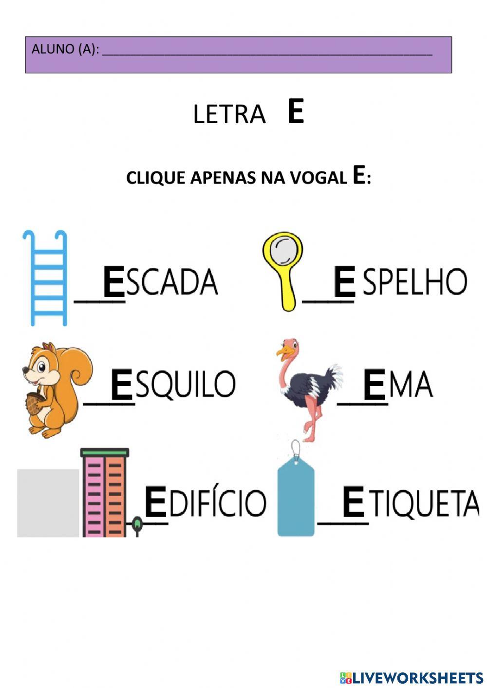 Letra E online pdf worksheet for 1º | Live Worksheets