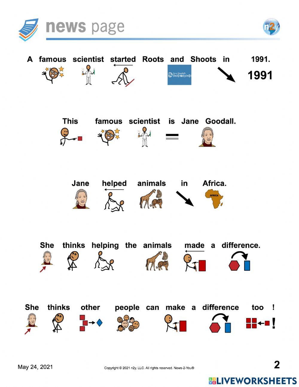 N2Y May2021 Jane Goodall Roots and Shoots Story online exercise for ...