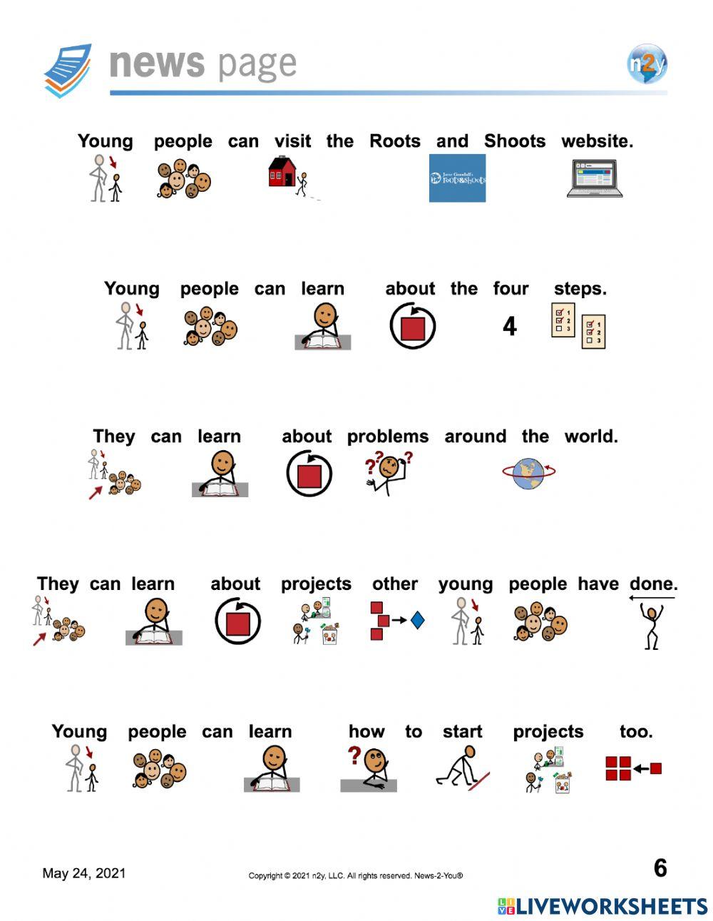 N2Y May2021 Jane Goodall Roots and Shoots Story online exercise for ...