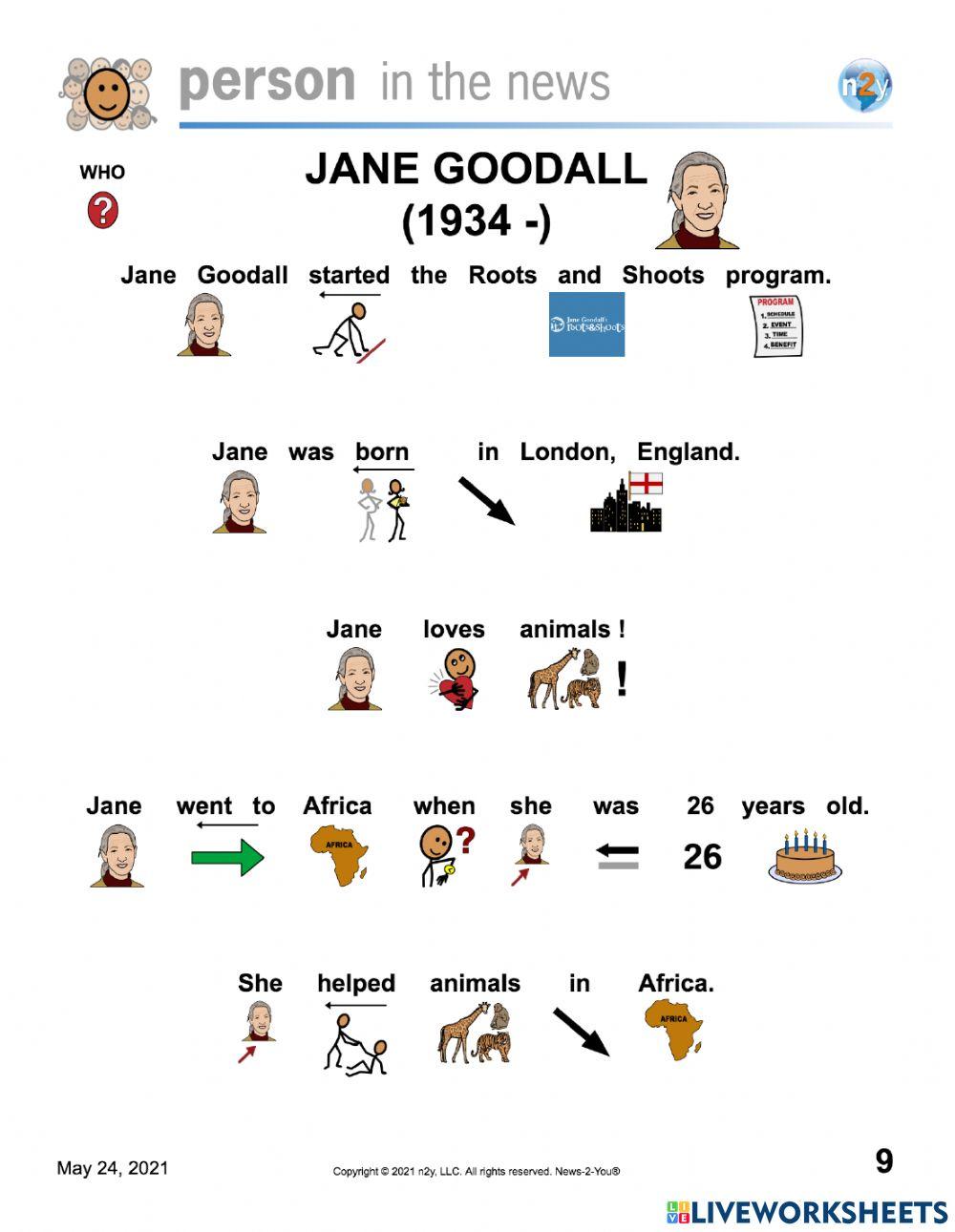 N2Y May2021 Jane Goodall Roots and Shoots Story online exercise for ...