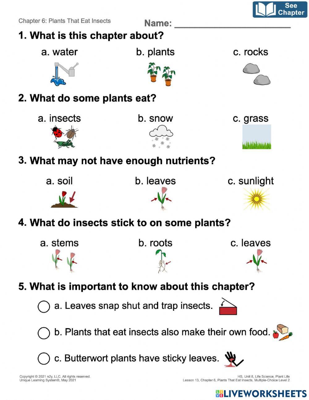 Chapter 6 Questions:: Plants that Eat Insects online exercise for ...
