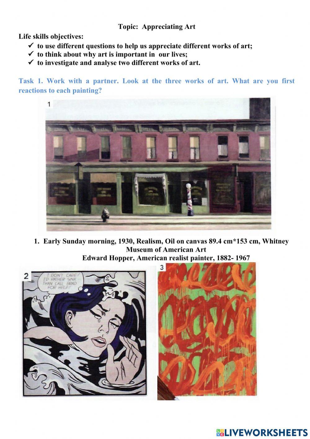 Art online pdf activity for grade 10 | Live Worksheets