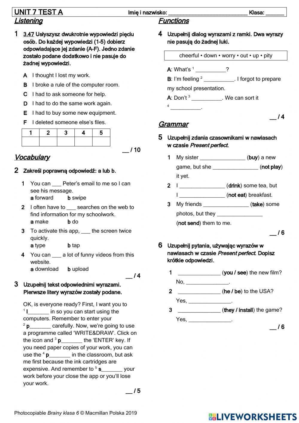 Brainy 6 Unit 7 online exercise for | Live Worksheets