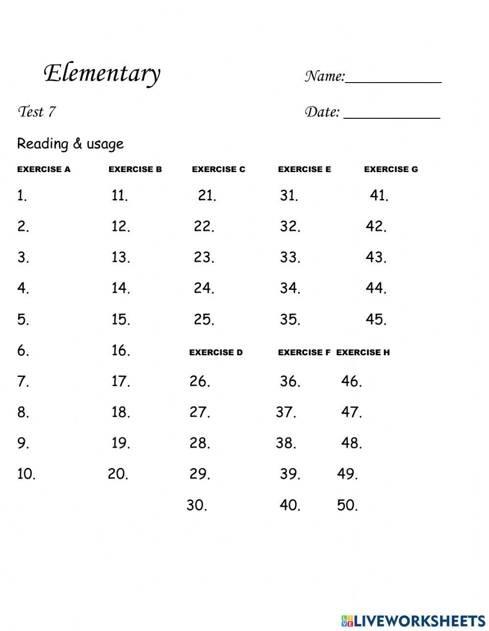 Pdf online exercise: Answer sheet | Live Worksheets