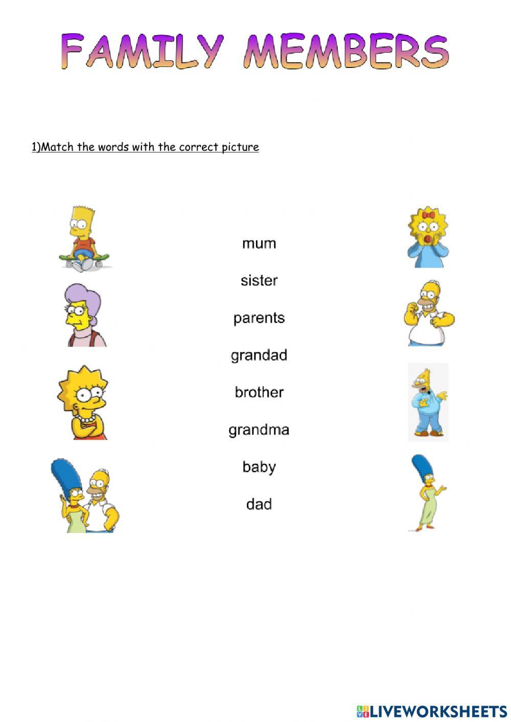 Family members online exercise for beginners | Live Worksheets