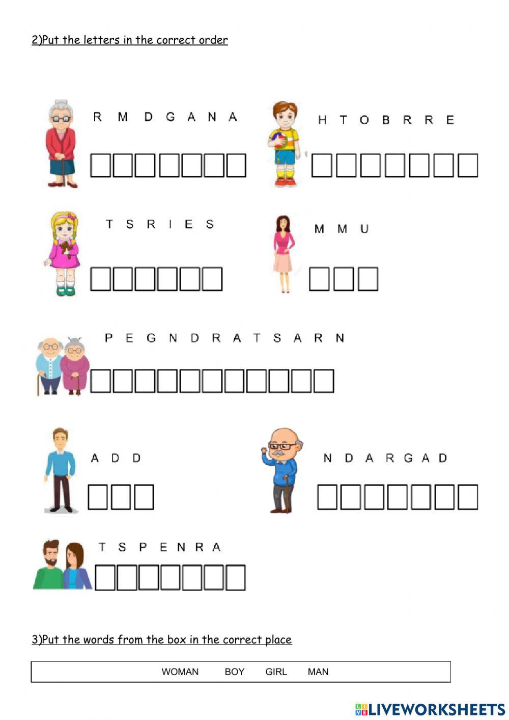 Family members online exercise for beginners | Live Worksheets