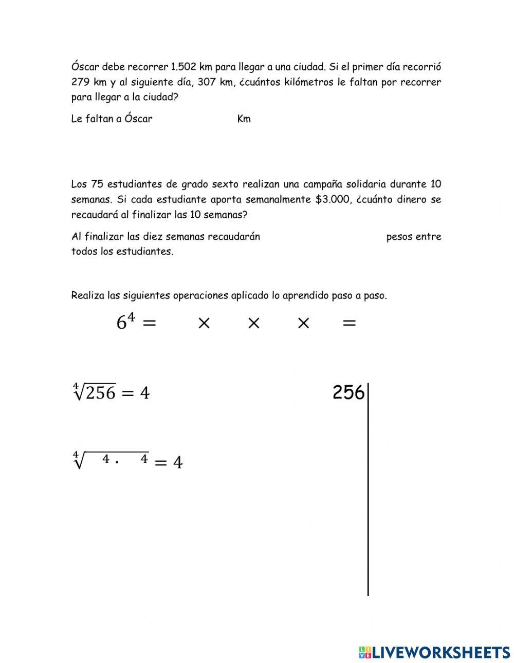 Operaciones básicas con números naturales online exercise for | Live ... Operaciones básicas con números naturales online exercise for | Live ...