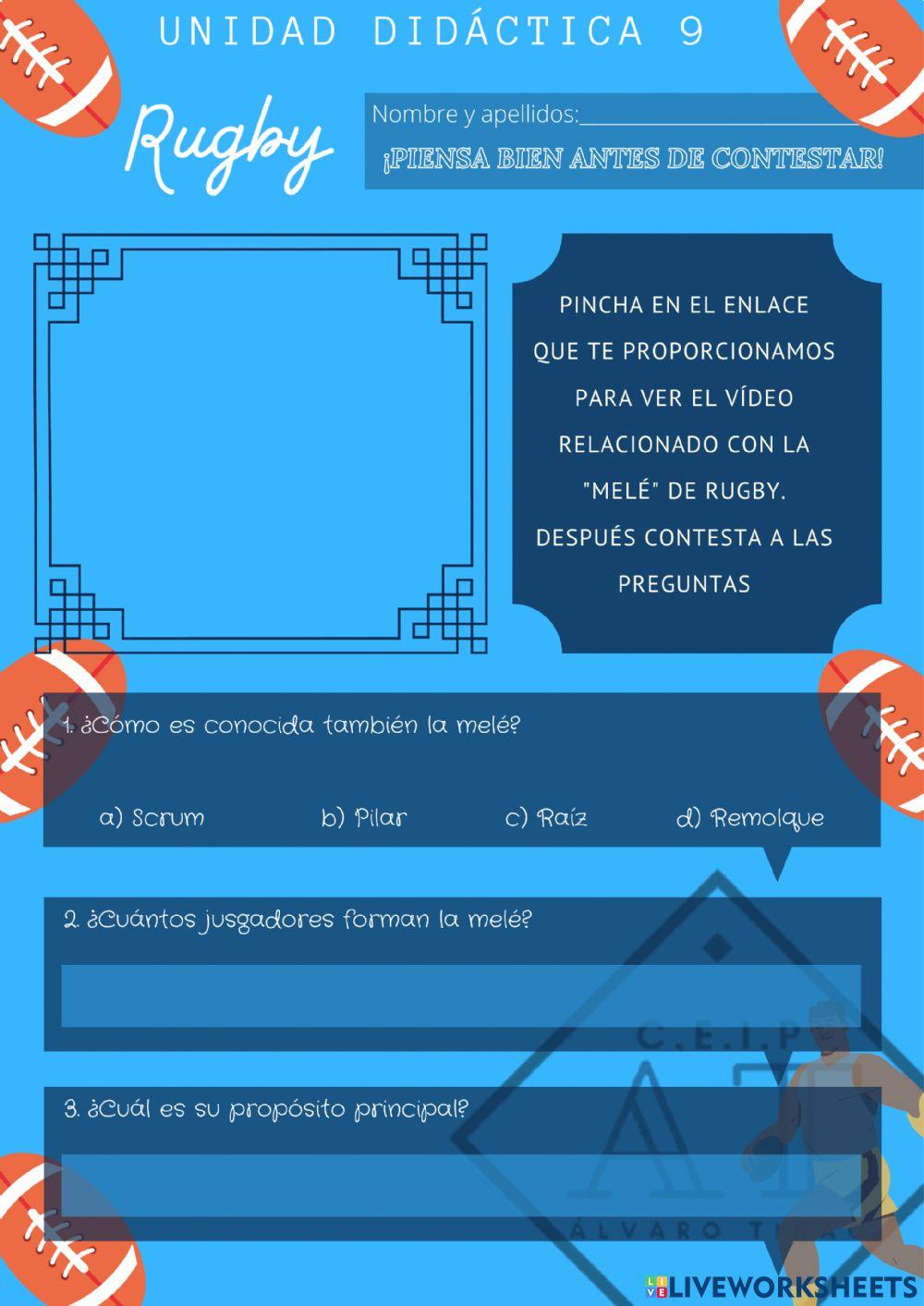 Ud 9 rugby 1 worksheet | Live Worksheets