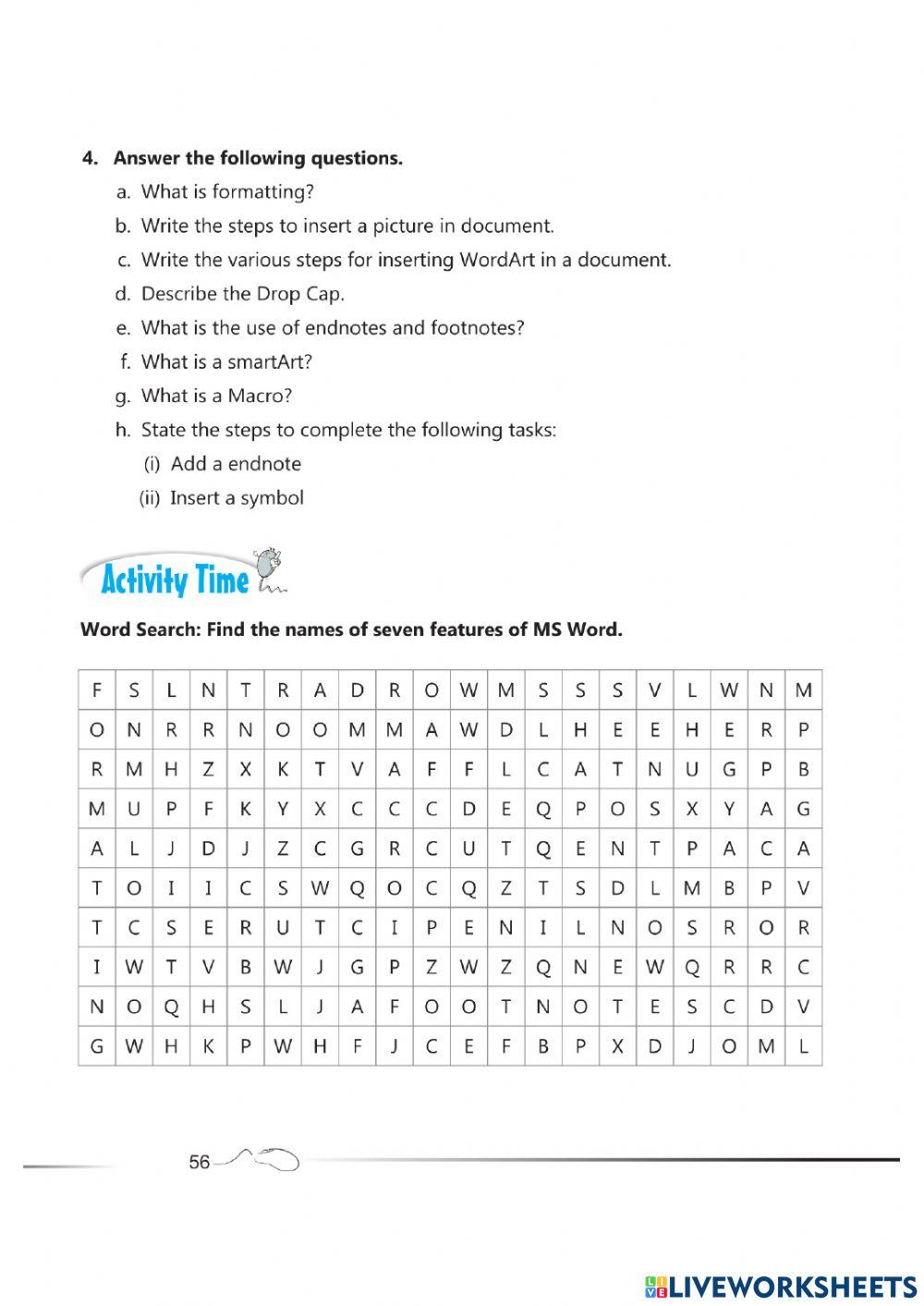 FEATURES OF MS-… | Free Interactive Worksheets | 5025198