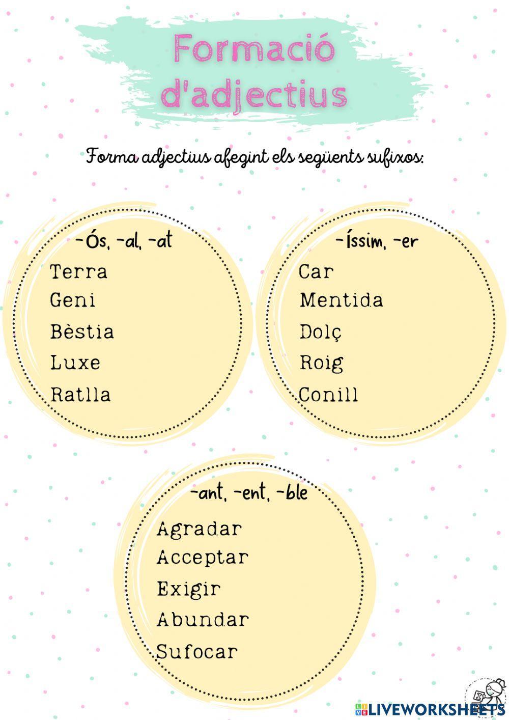 Formació d'adje… | Free Interactive Worksheets | 1020182