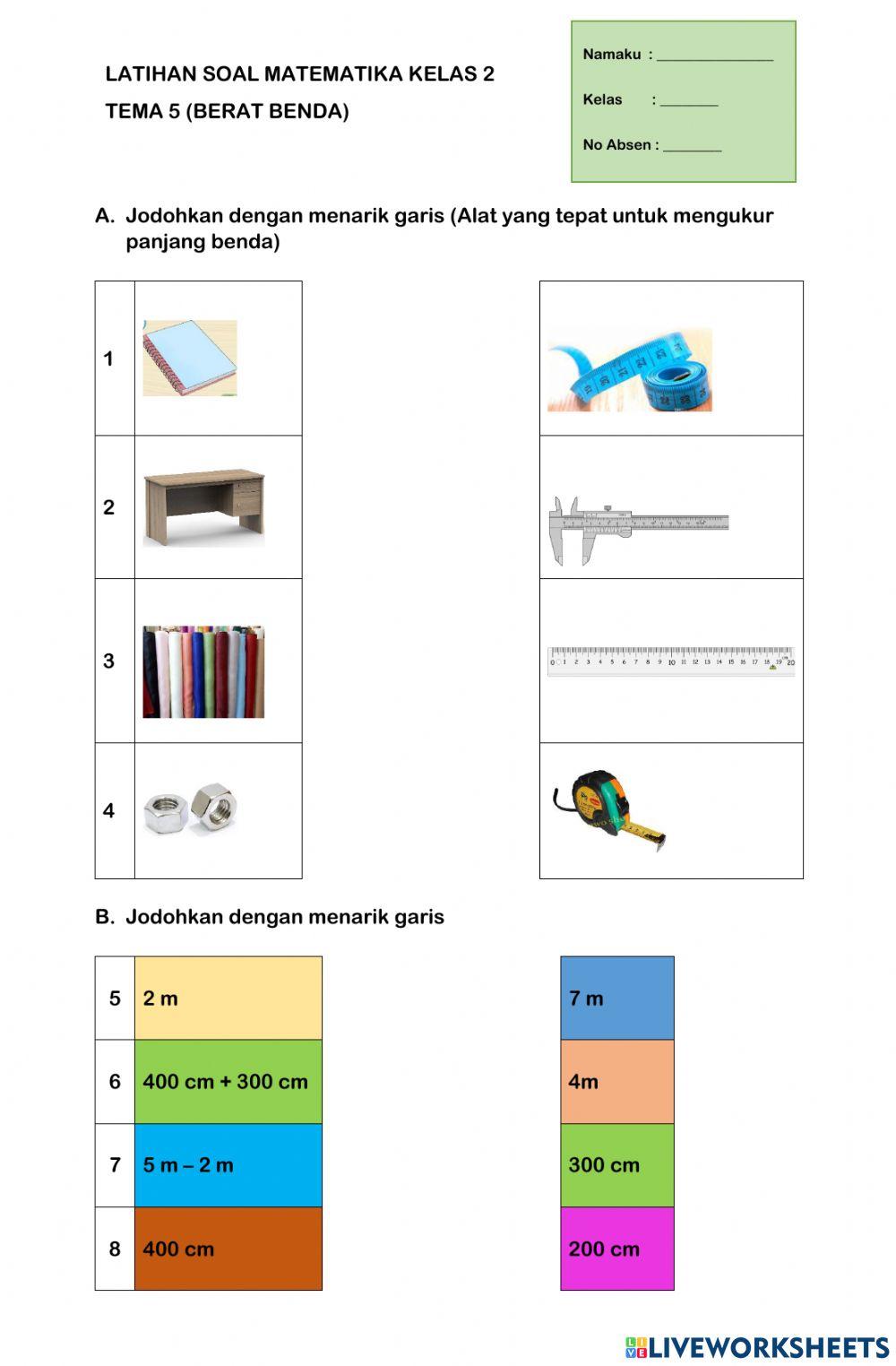 MTK tema 5 kls 2 worksheet | Live Worksheets
