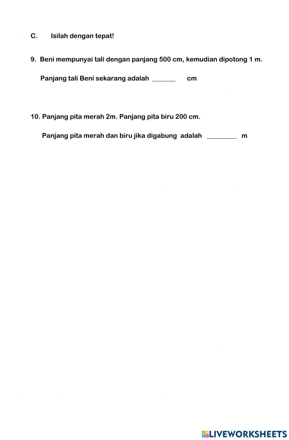 MTK tema 5 kls 2 worksheet | Live Worksheets