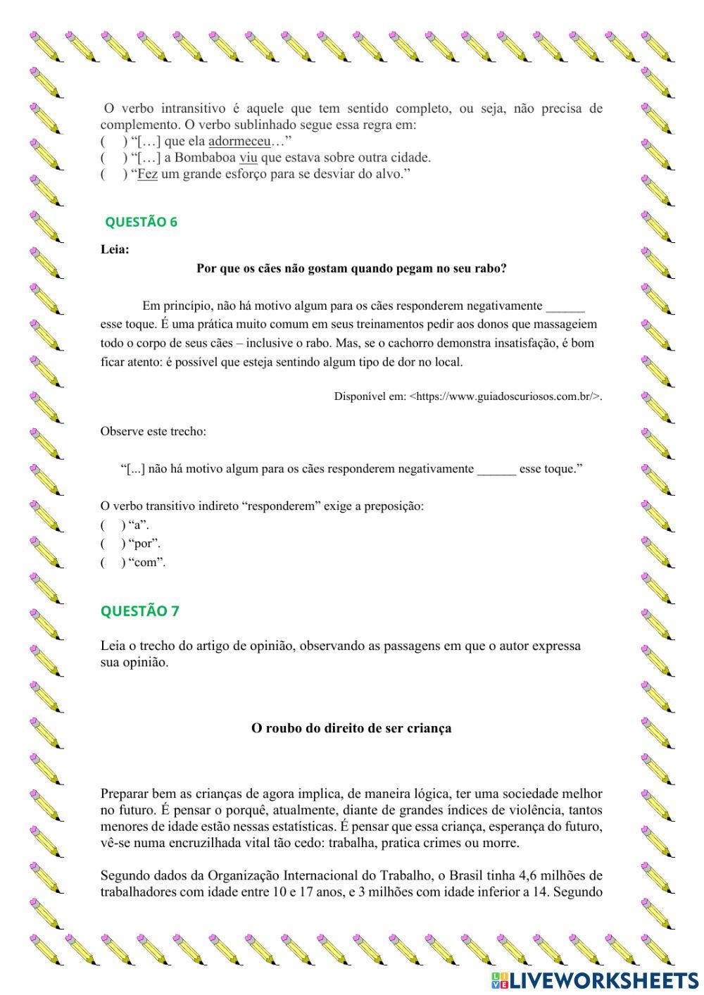 Português online exercise for 7ºANO | Live Worksheets