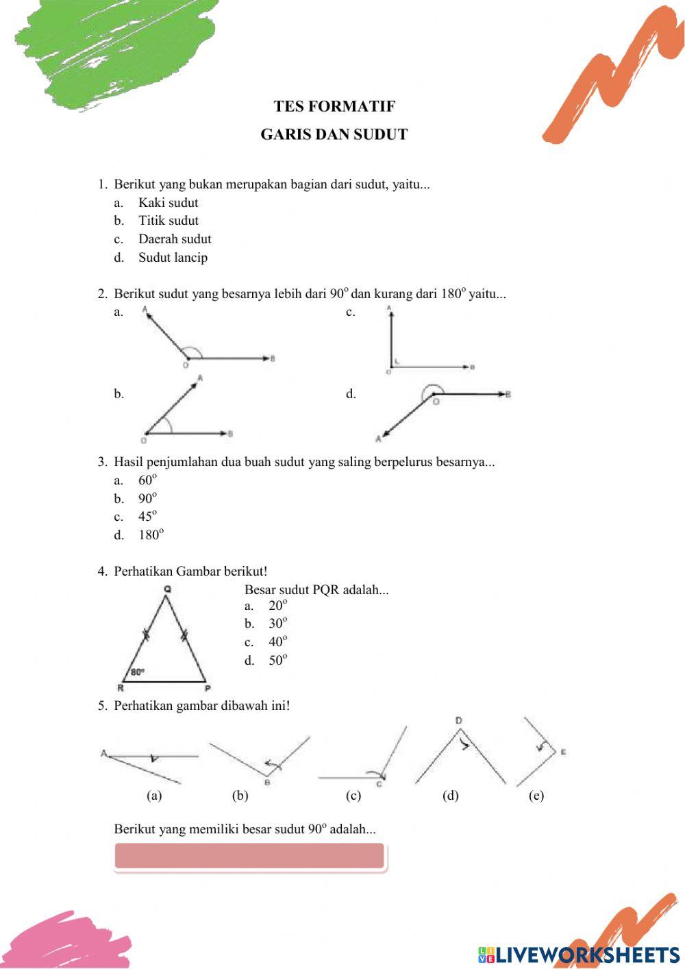 Garis dan sudut free worksheet | Live Worksheets