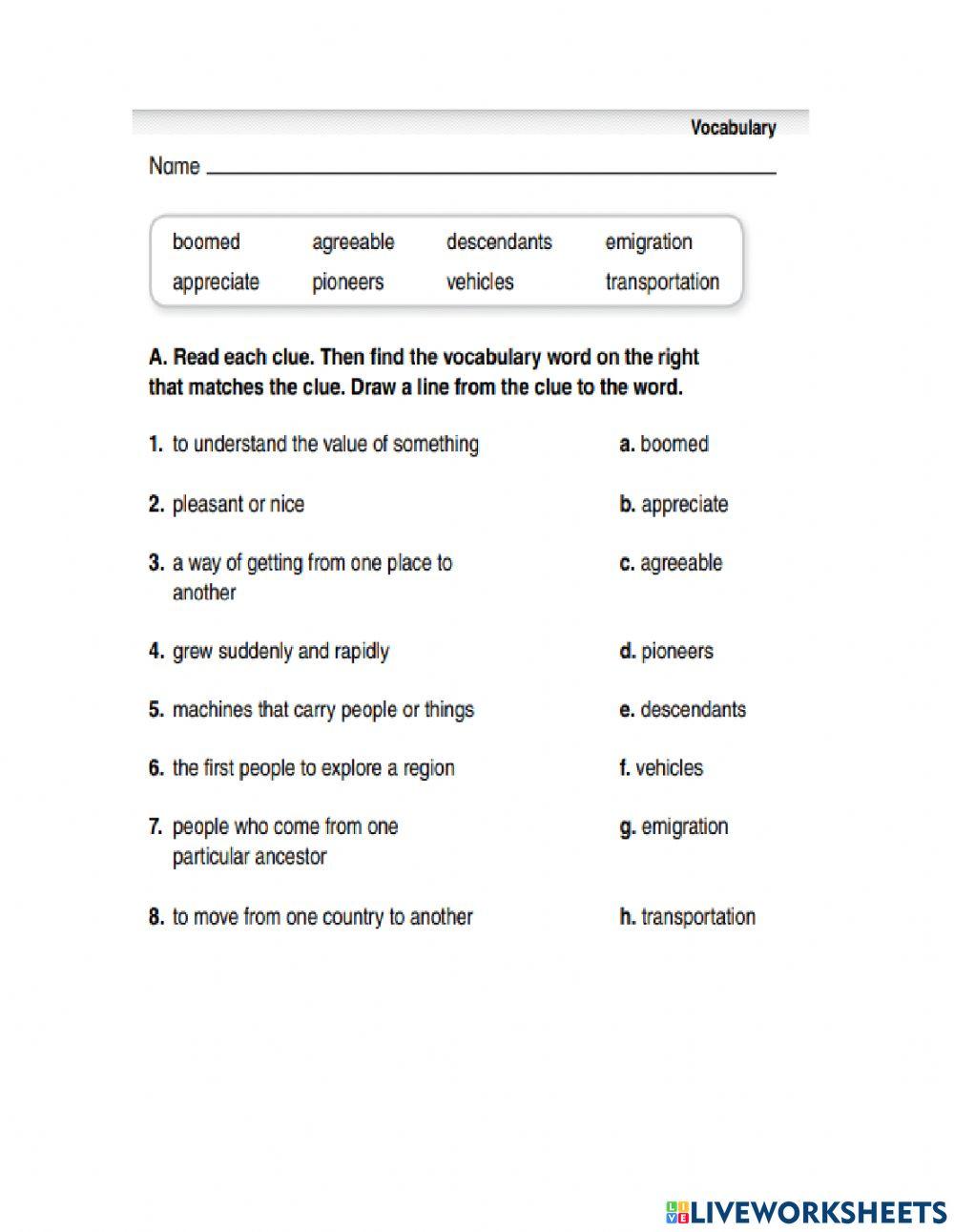 Vocabulary Words U3L5 worksheet | Live Worksheets