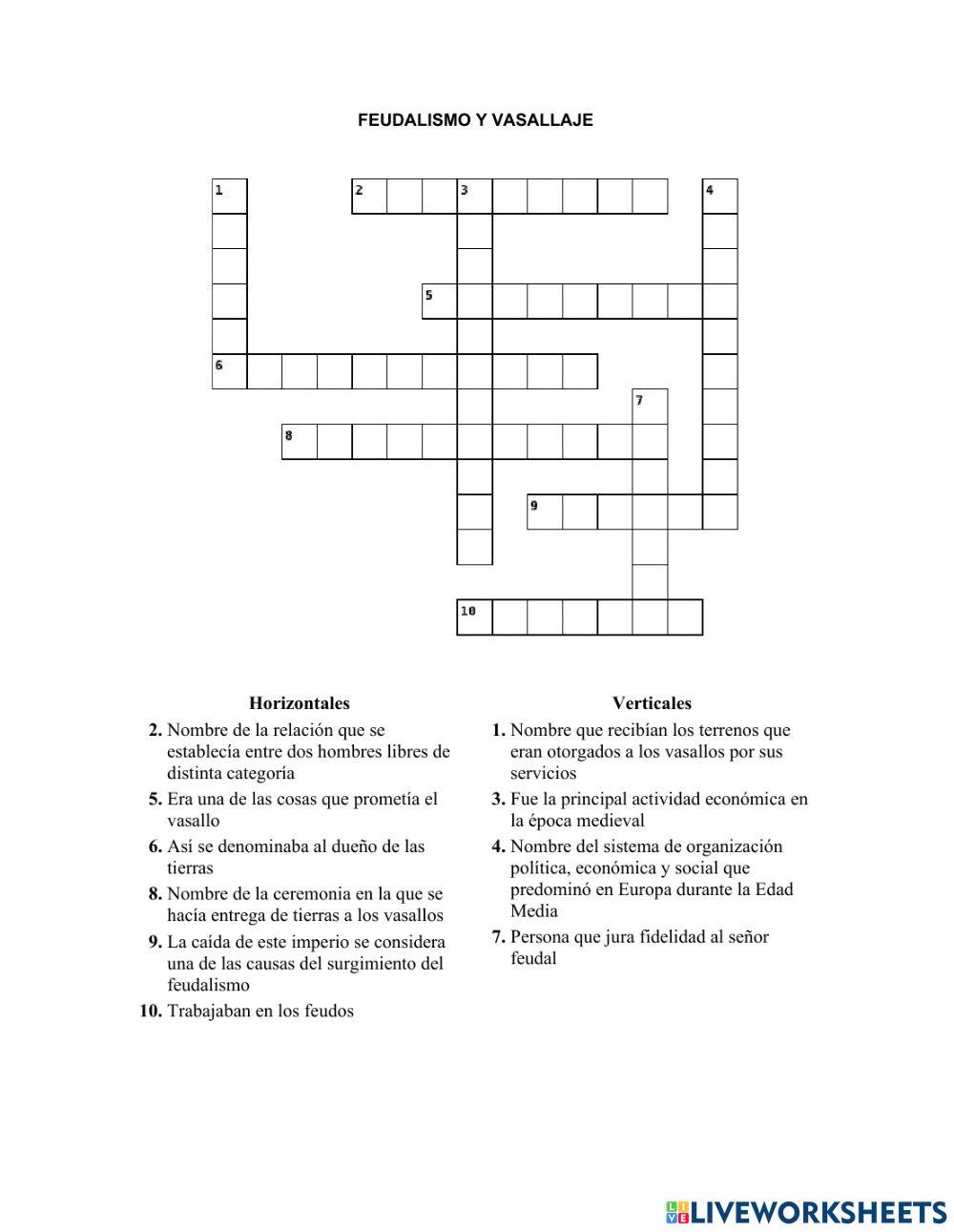 Feudalismo y vasallaje worksheet | Live Worksheets