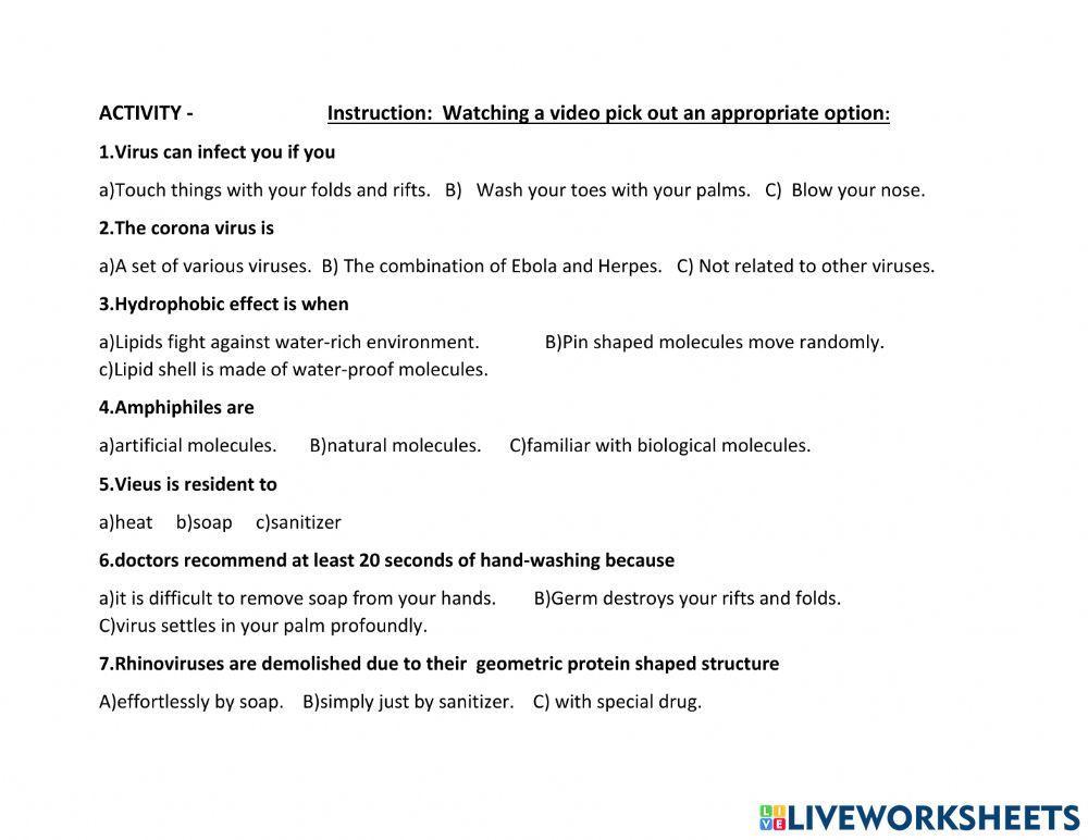 VIRUSES -MULTIPLE CHOICE ACTIVITY online exercise for | Live Worksheets
