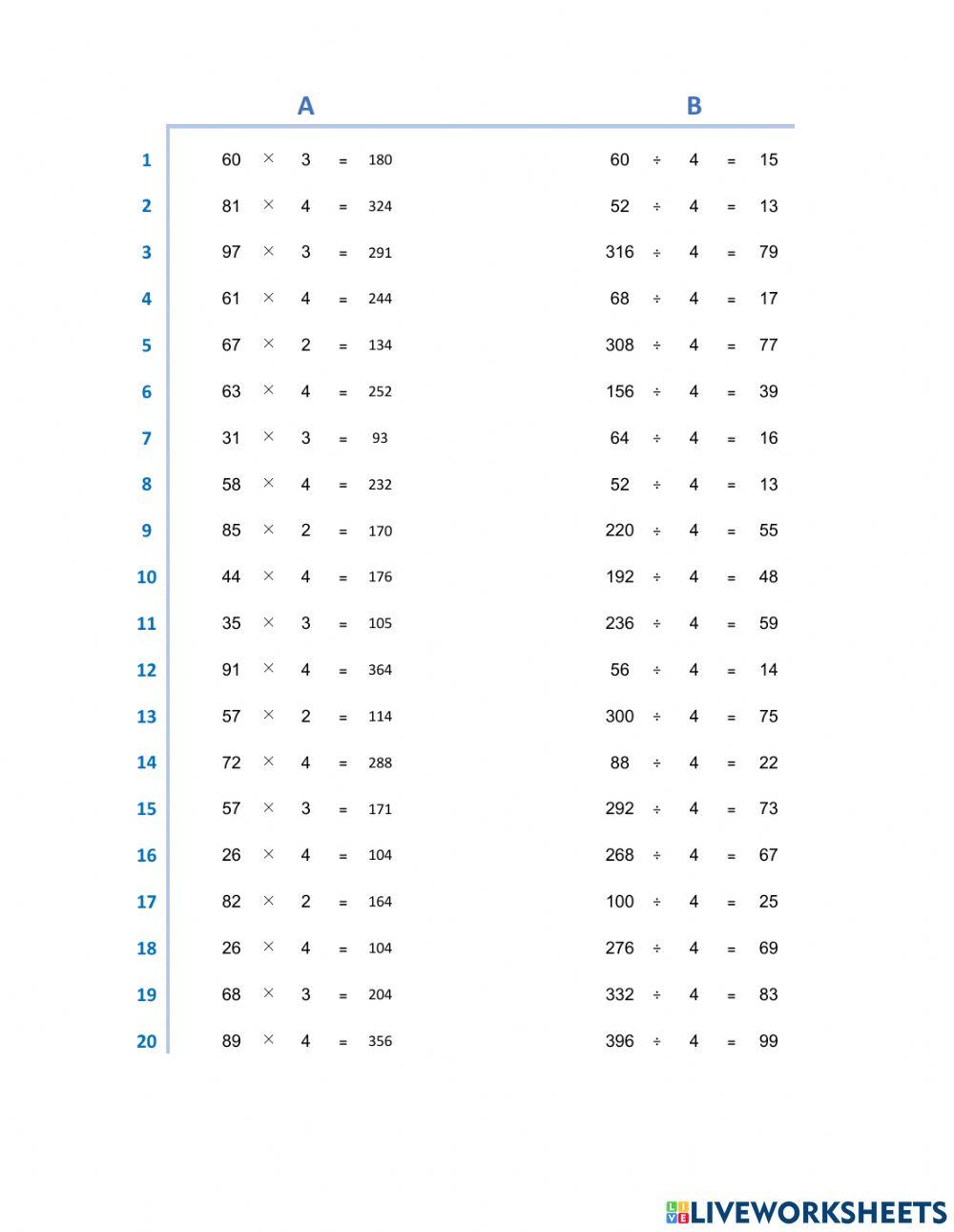 B4 mul - div p 7 worksheet | Live Worksheets