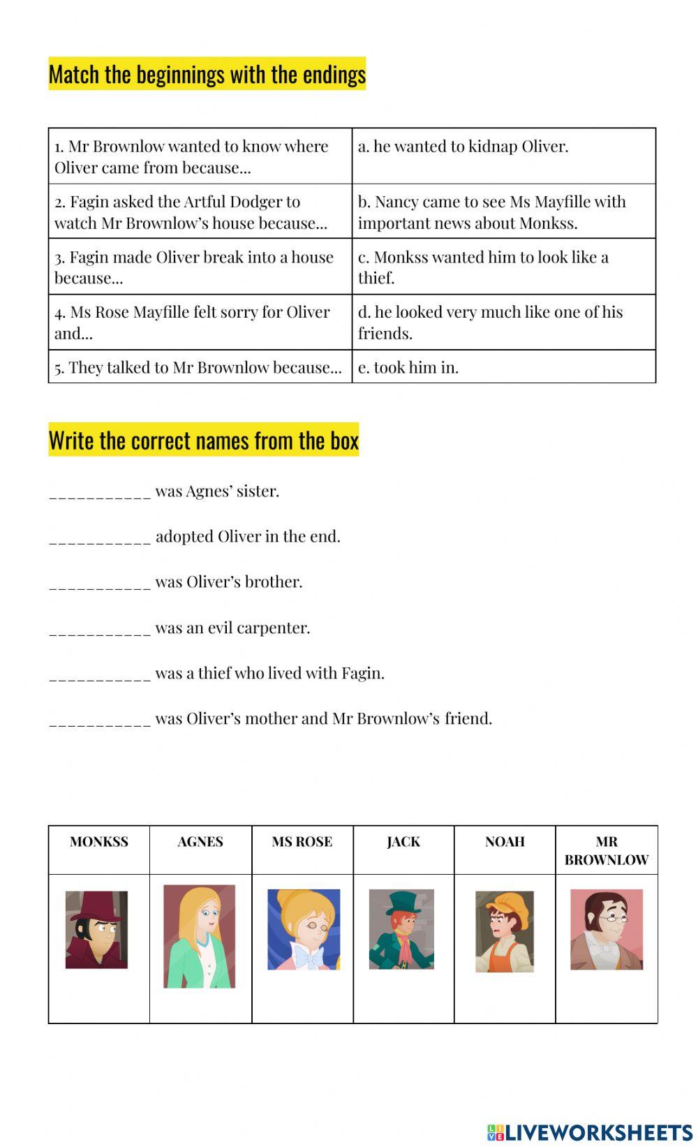 Oliver Twist 2 worksheet | Live Worksheets