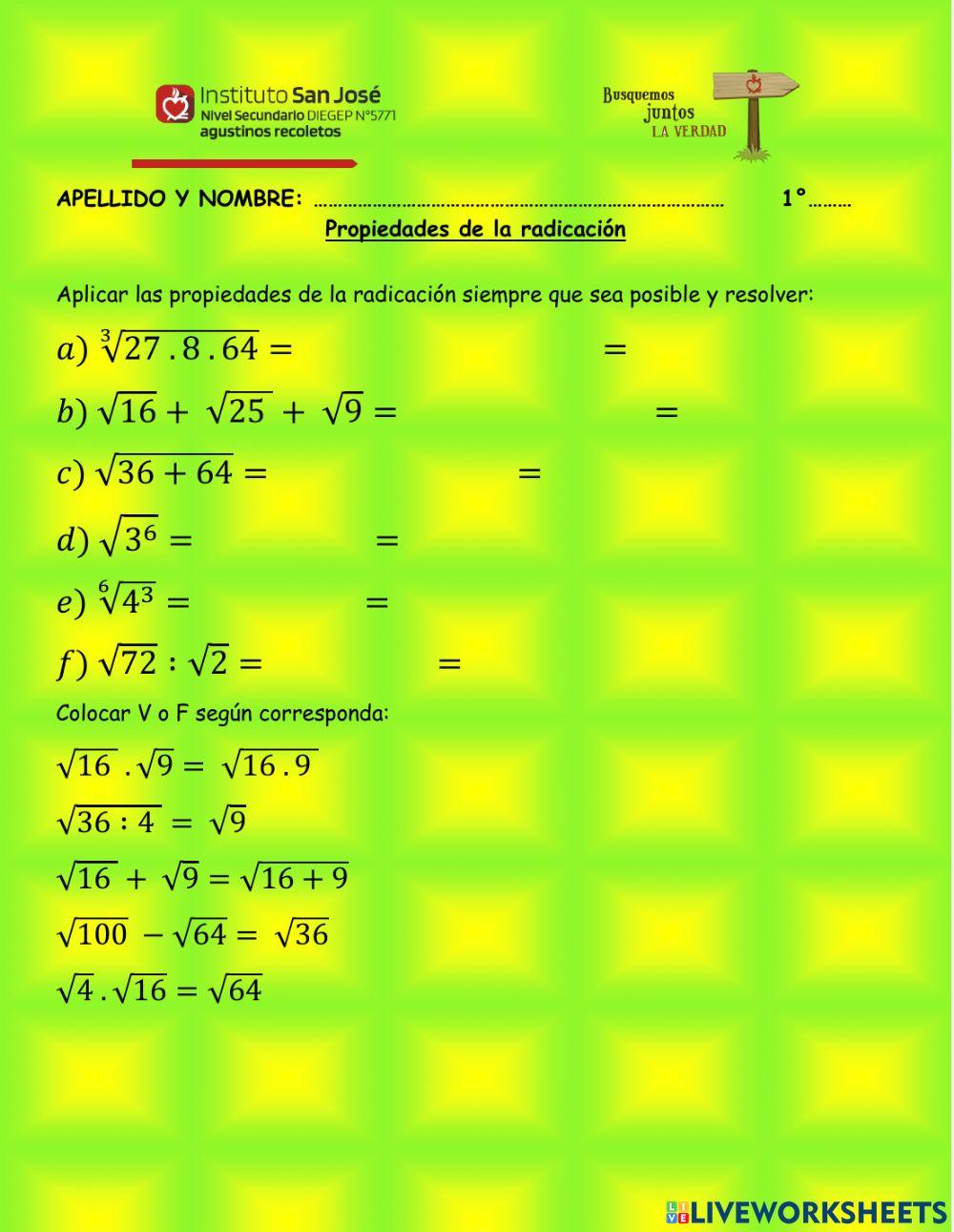 Propiedades de … | Free Interactive Worksheets | 3036658
