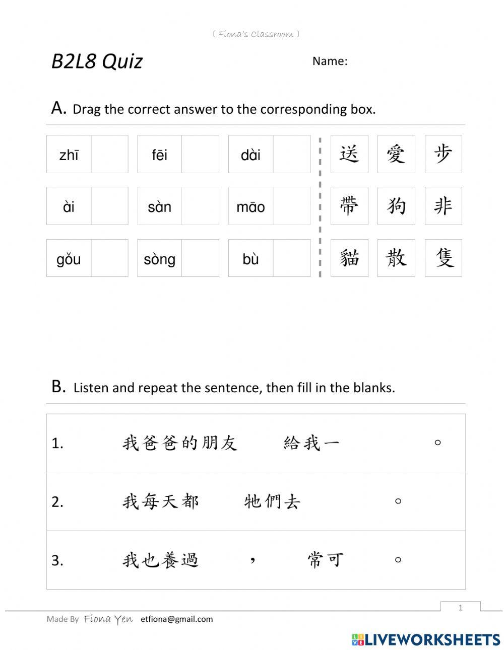 Quiz B2L8 worksheet | Live Worksheets