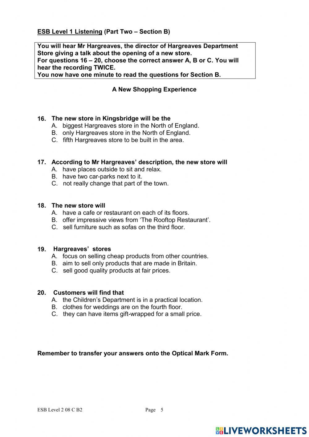 ESB B2 | Free Interactive Worksheets | 5026323